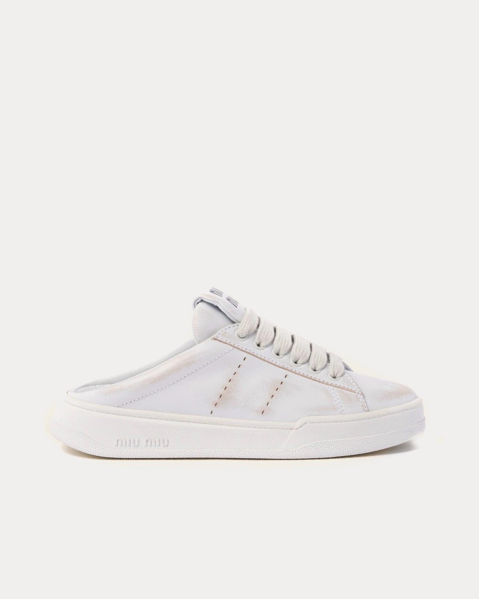 Buy Miu Miu Women's Bleached Leather White Mules