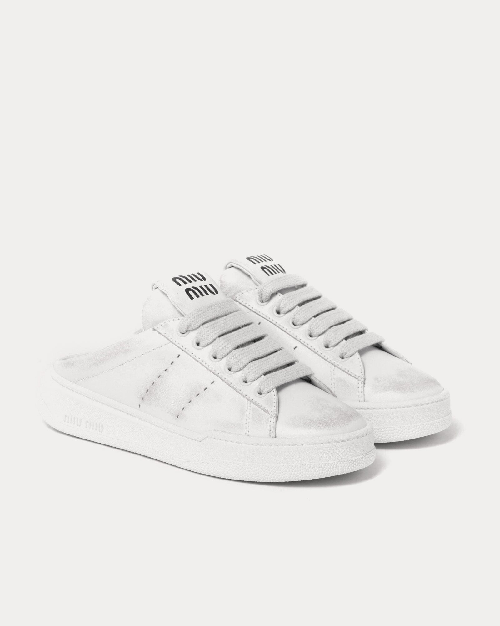 Buy Miu Miu Women's Bleached Leather White Mules