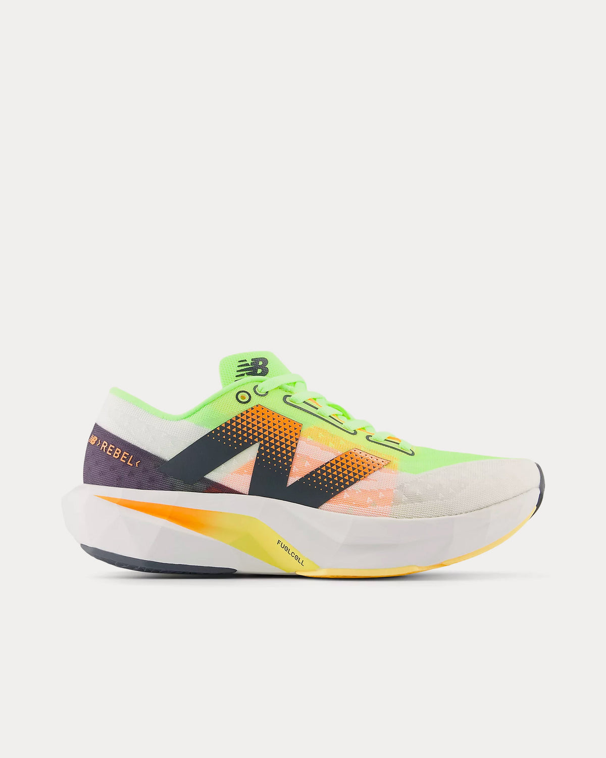 New Balance FuelCell Rebel v4 White / Bleached Lime Glo / Hot Mango ...