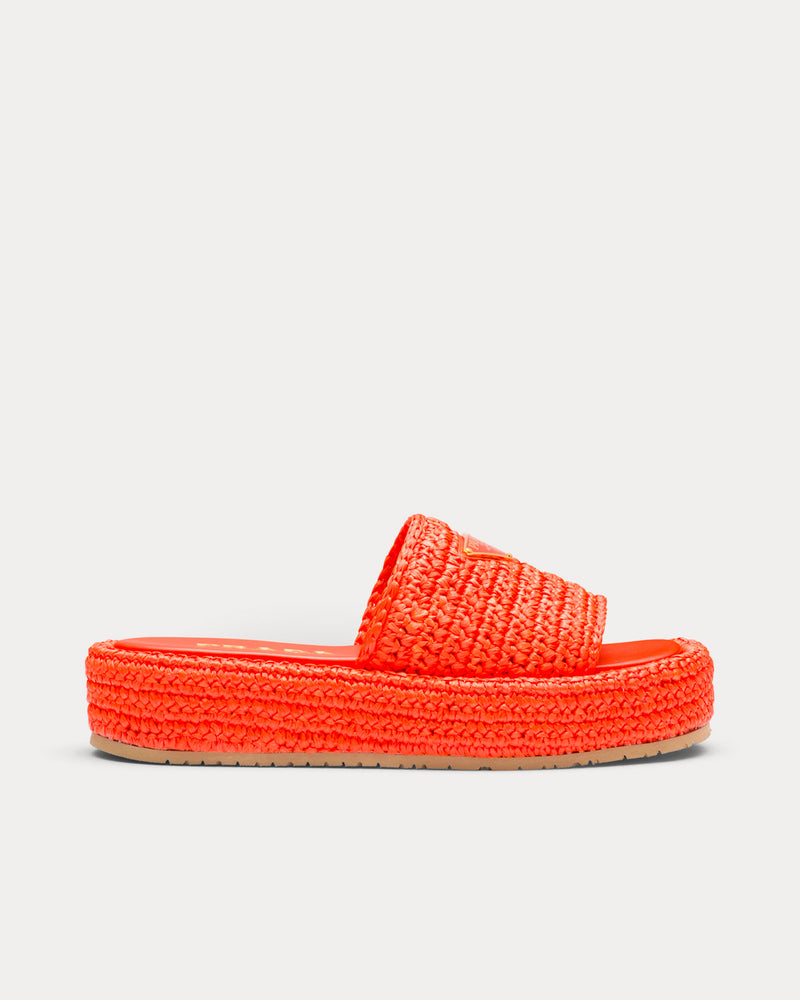 Prada Women's Crochet Flatform Orange Slides