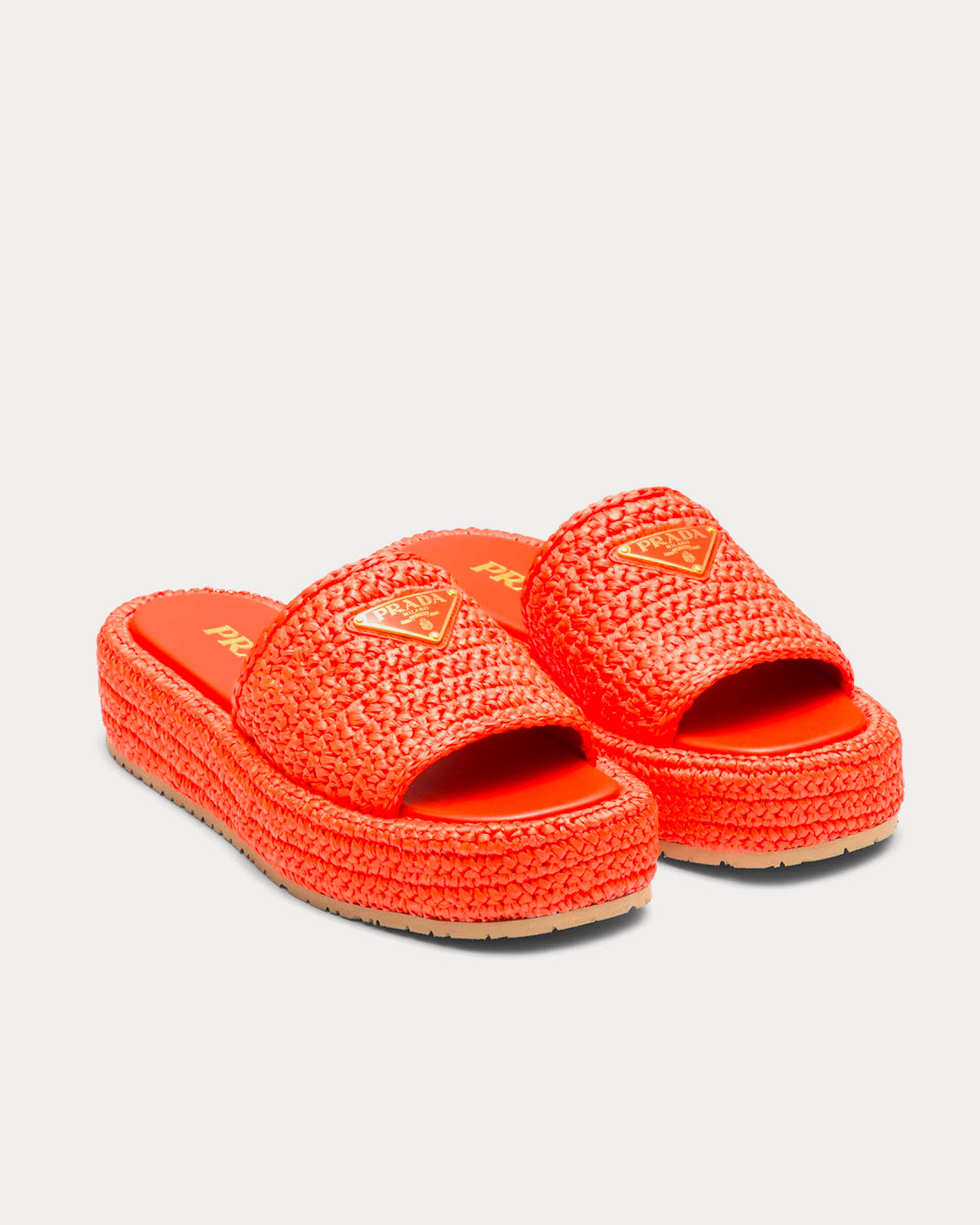 Prada Crochet Flatform Orange Slides - Sneak in Peace
