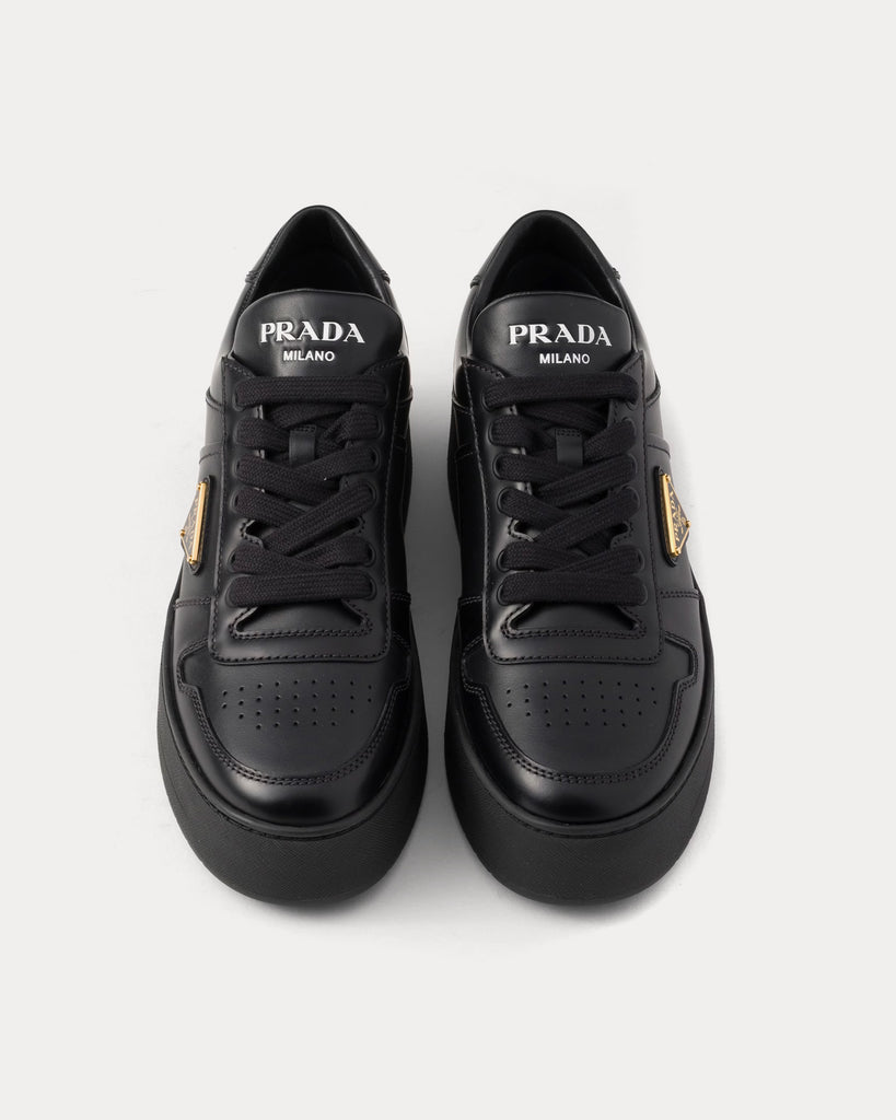 Prada Downtown Bold Leather Black Low Top Sneakers - Sneak in Peace
