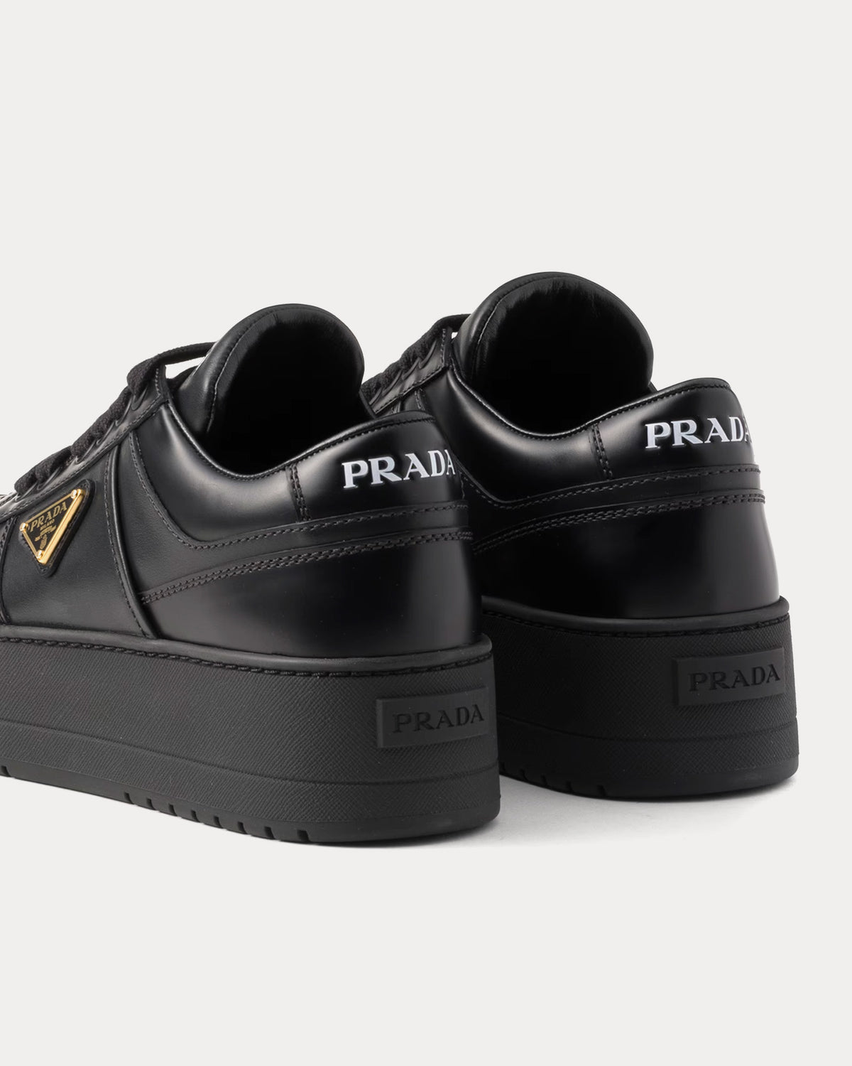 Prada Downtown Bold Leather Black Low Top Sneakers - Sneak in Peace