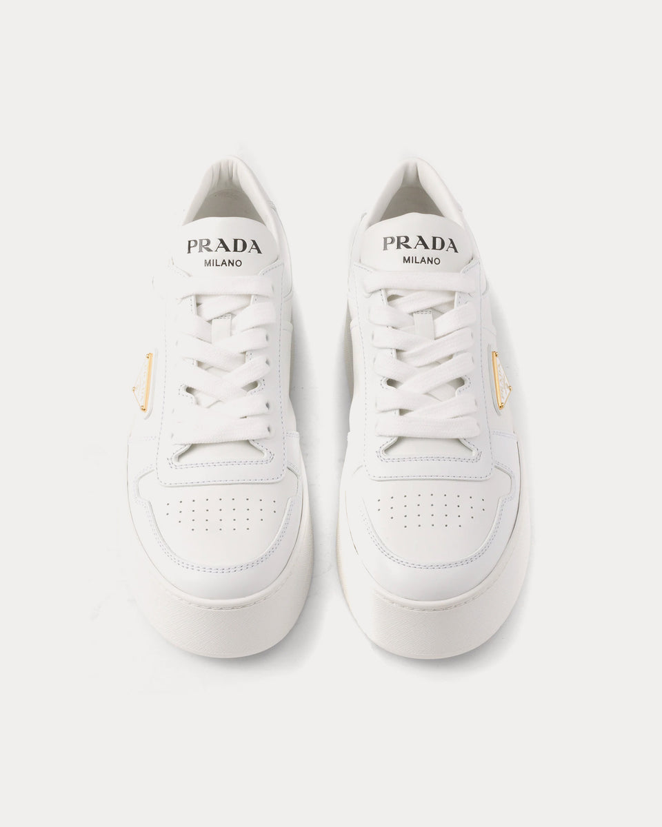 Prada Downtown Bold Leather White Low Top Sneakers - Sneak in Peace