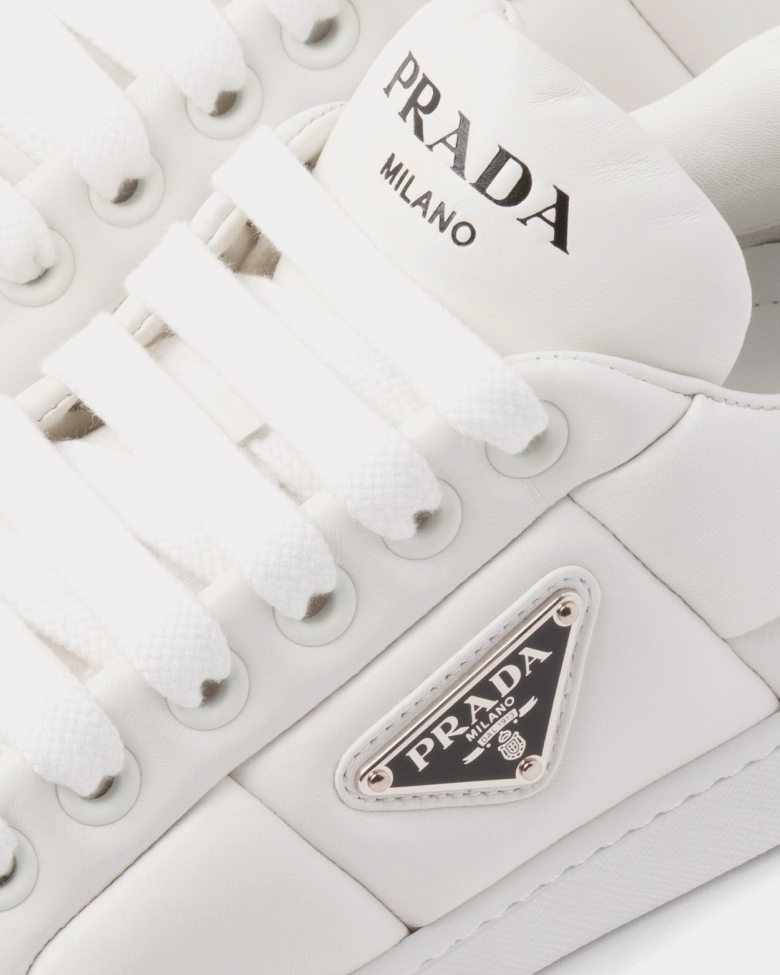 Prada Women's Padded Nappa Leather White Low Top Sneakers & Trainers