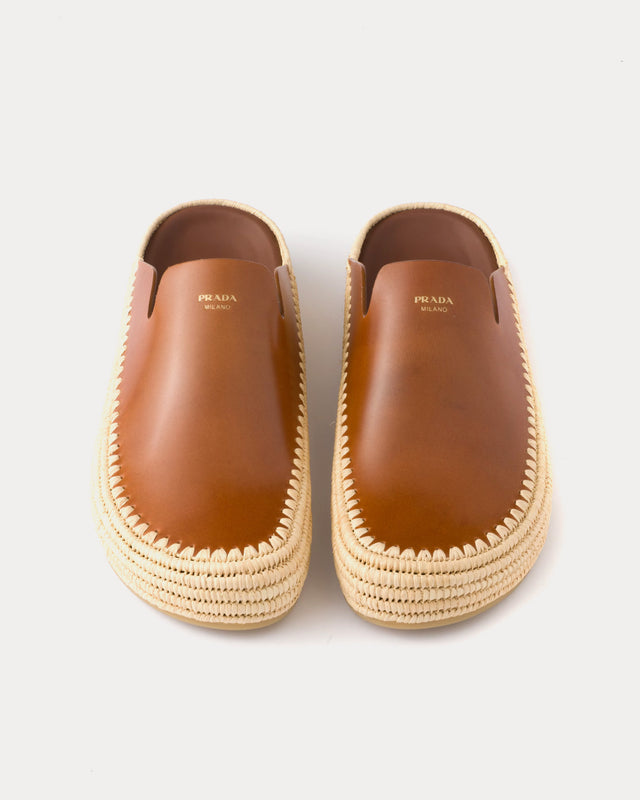 Prada Men's Leather Cognac Mules