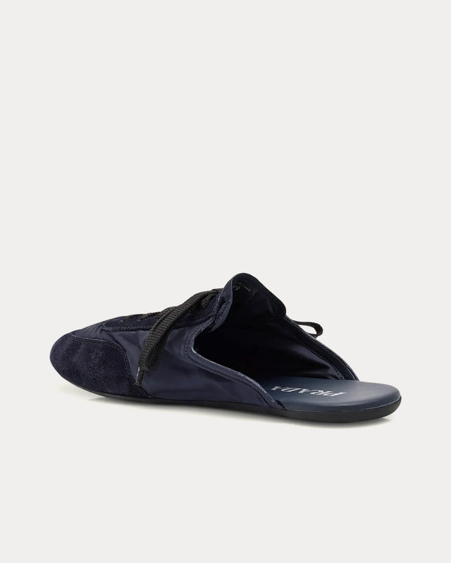 Prada Women's Open-Back Nylon & Suede Bleu Slip on Sneakers & Trainers