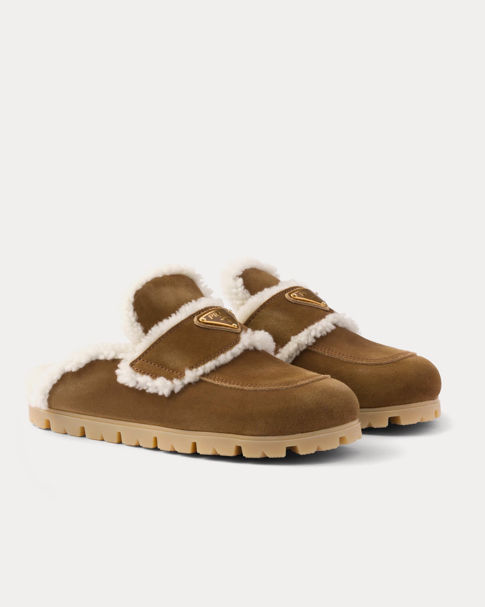 Prada Women's Suede & Shearling Cinnamon Slippers