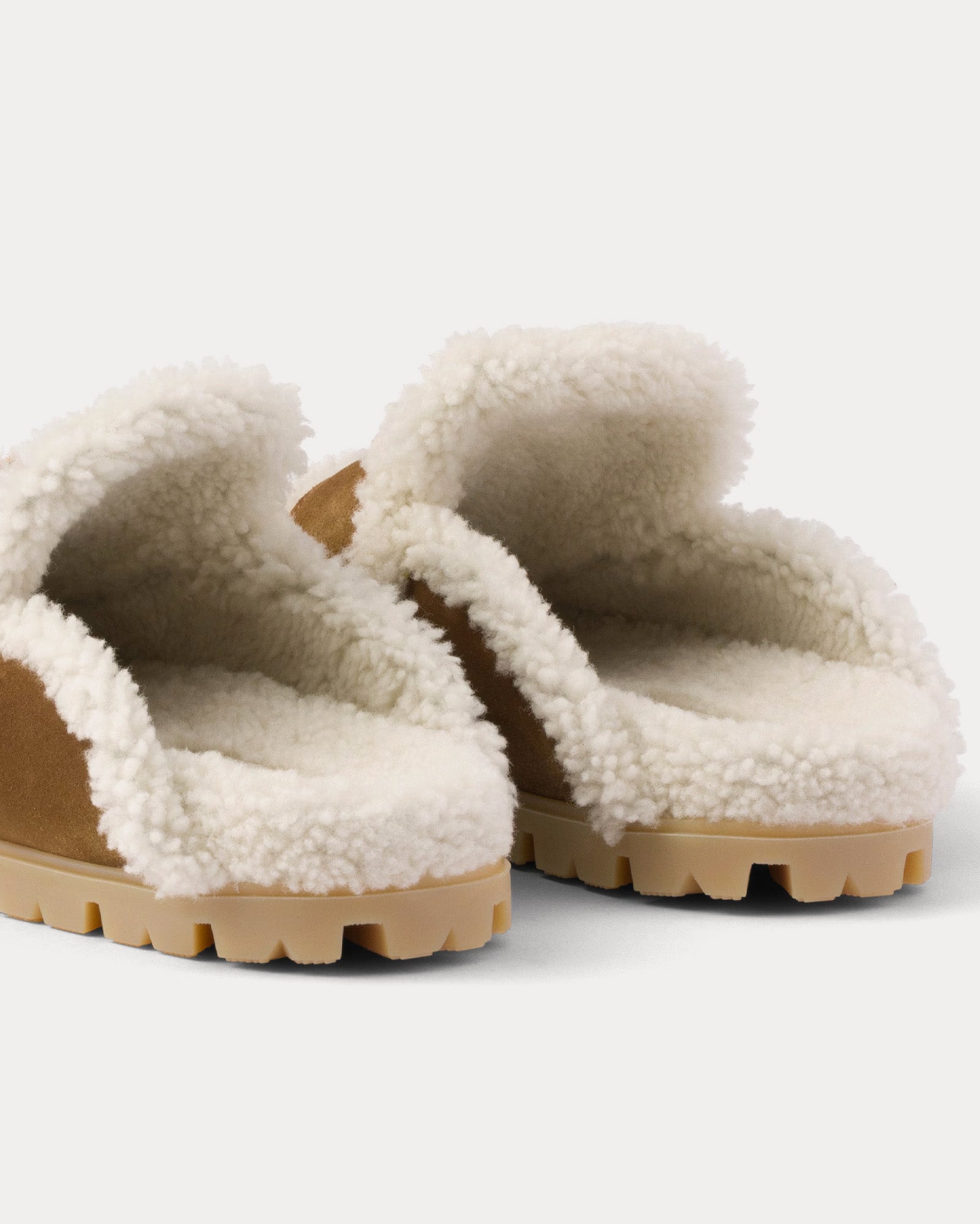 Prada Women's Suede & Shearling Cinnamon Slippers