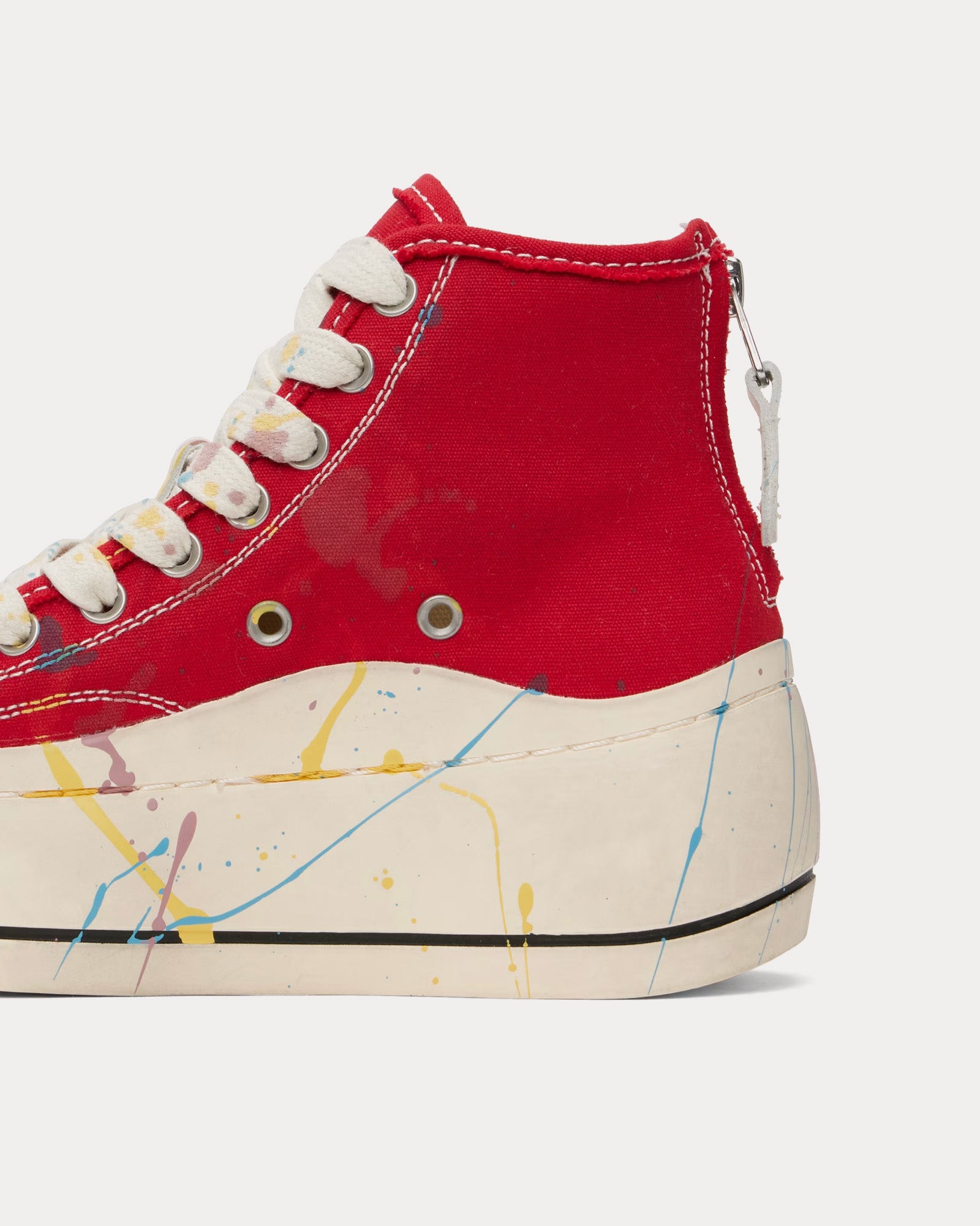 R13 Women's Kurt Paint Splatter Canvas Red High Top Sneakers & Trainers