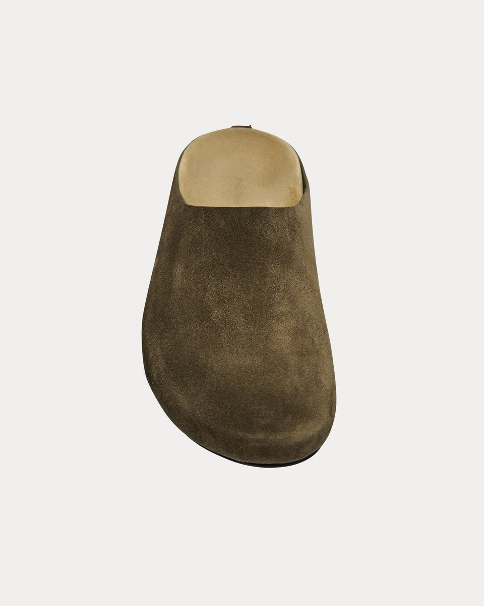 The Row Hugo Slide Suede Ash Clogs - Sneak in Peace