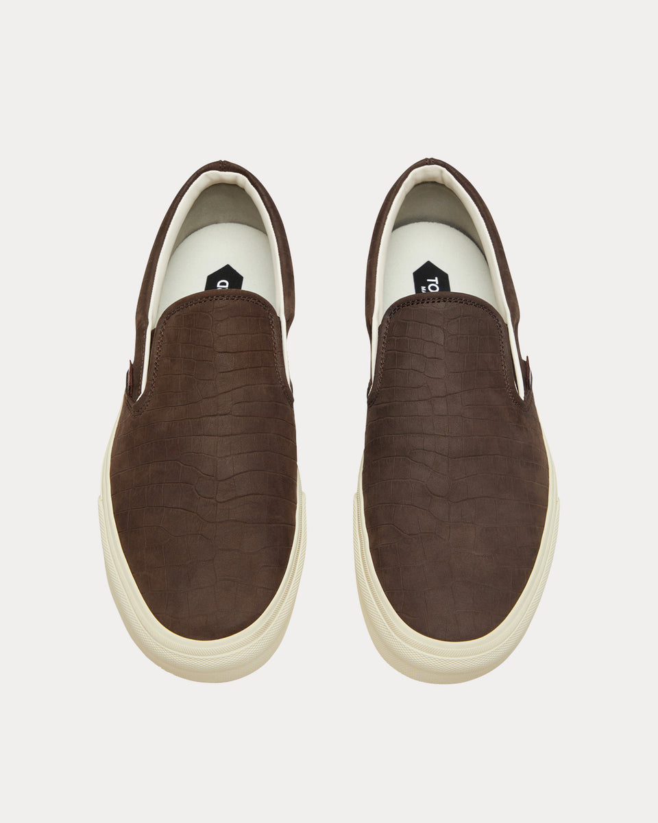 Tom Ford Jude Stamped Croc Nubuck Fango / Cream Slip On Sneakers ...