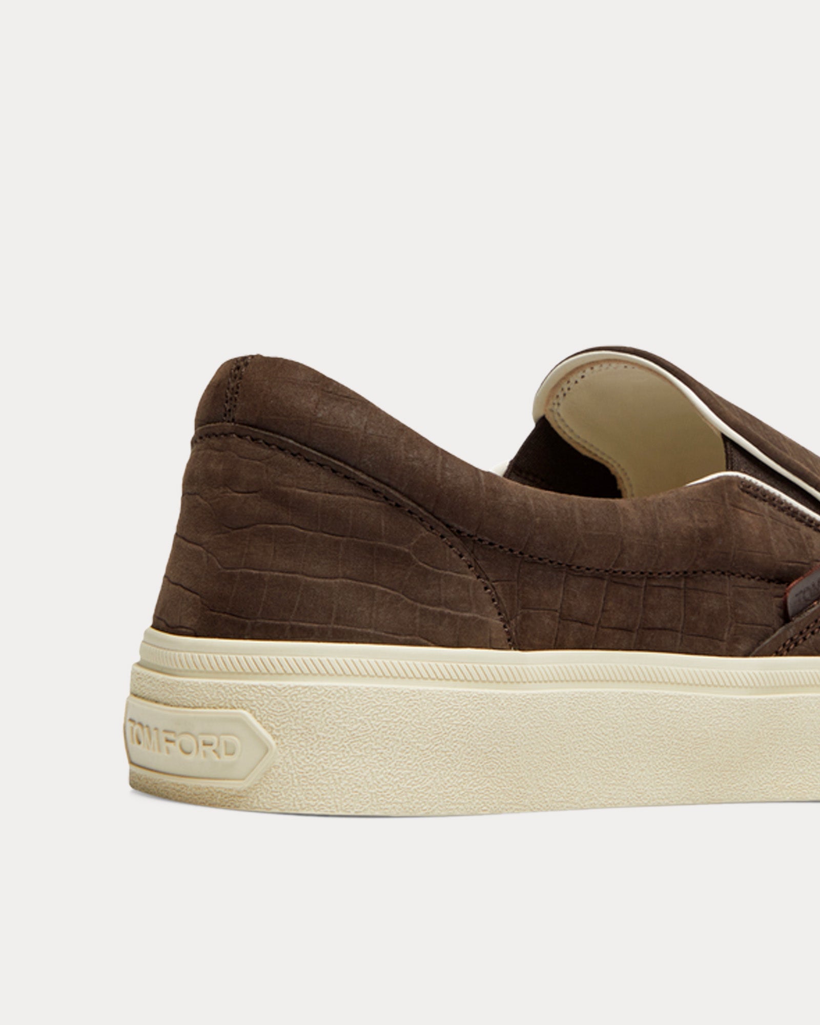 Tom Ford Men's Jude Stamped Croc Nubuck Fango / Cream Slip On Sneakers ...