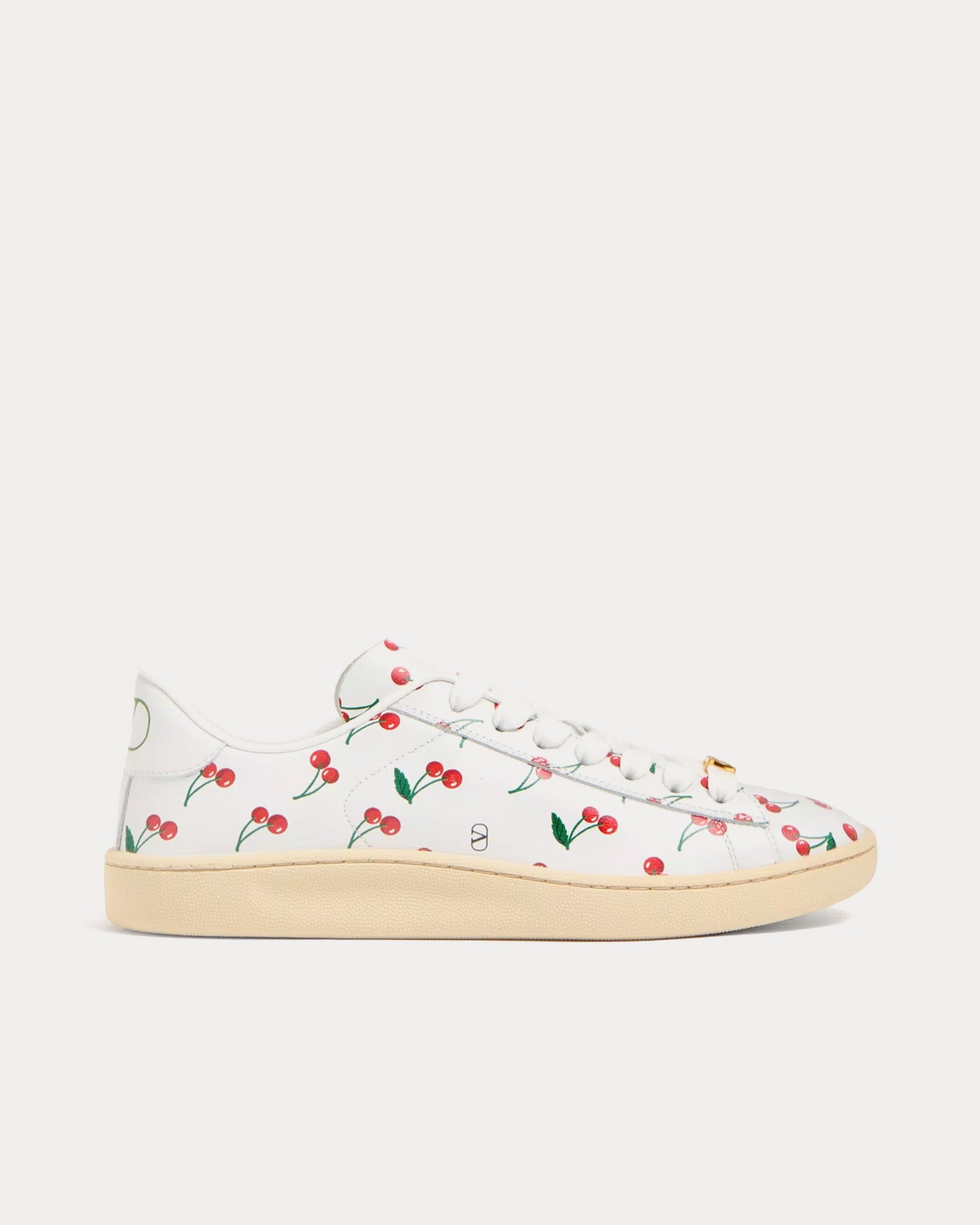 Valentino Women's Royco with Cherryfic Pattern Nappa Calfskin White Low ...