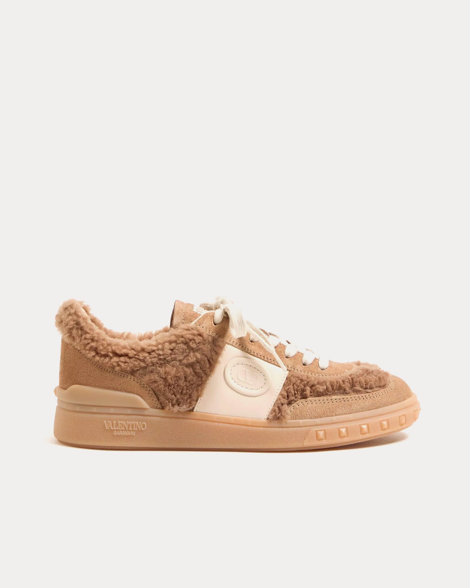 Valentino Women's Upvillage Wool & Crust Leather Camel / Glace Low Top ...