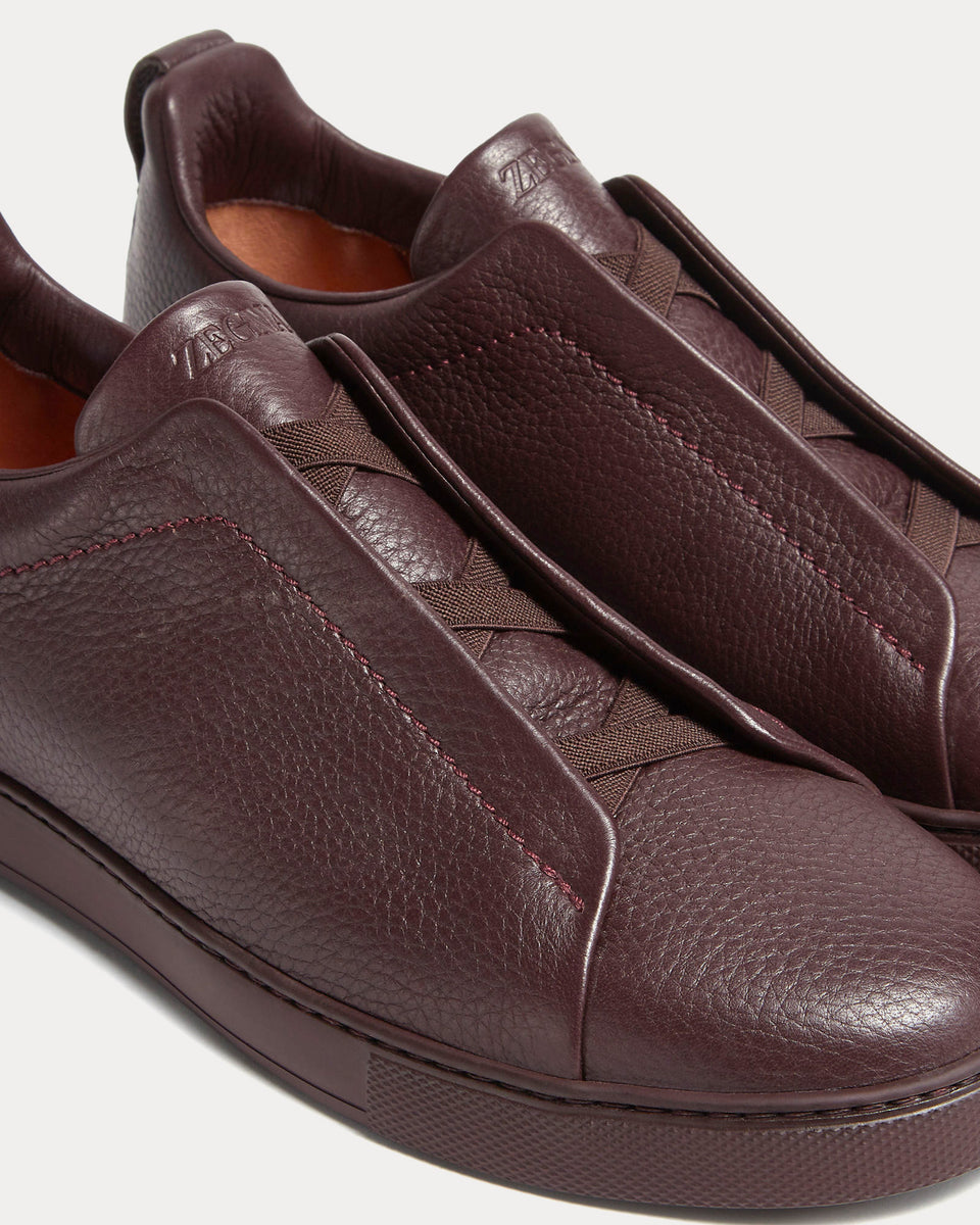 Zegna Triple Stitch Deerskin Dark Burgundy Slip On Sneakers - Sneak in ...