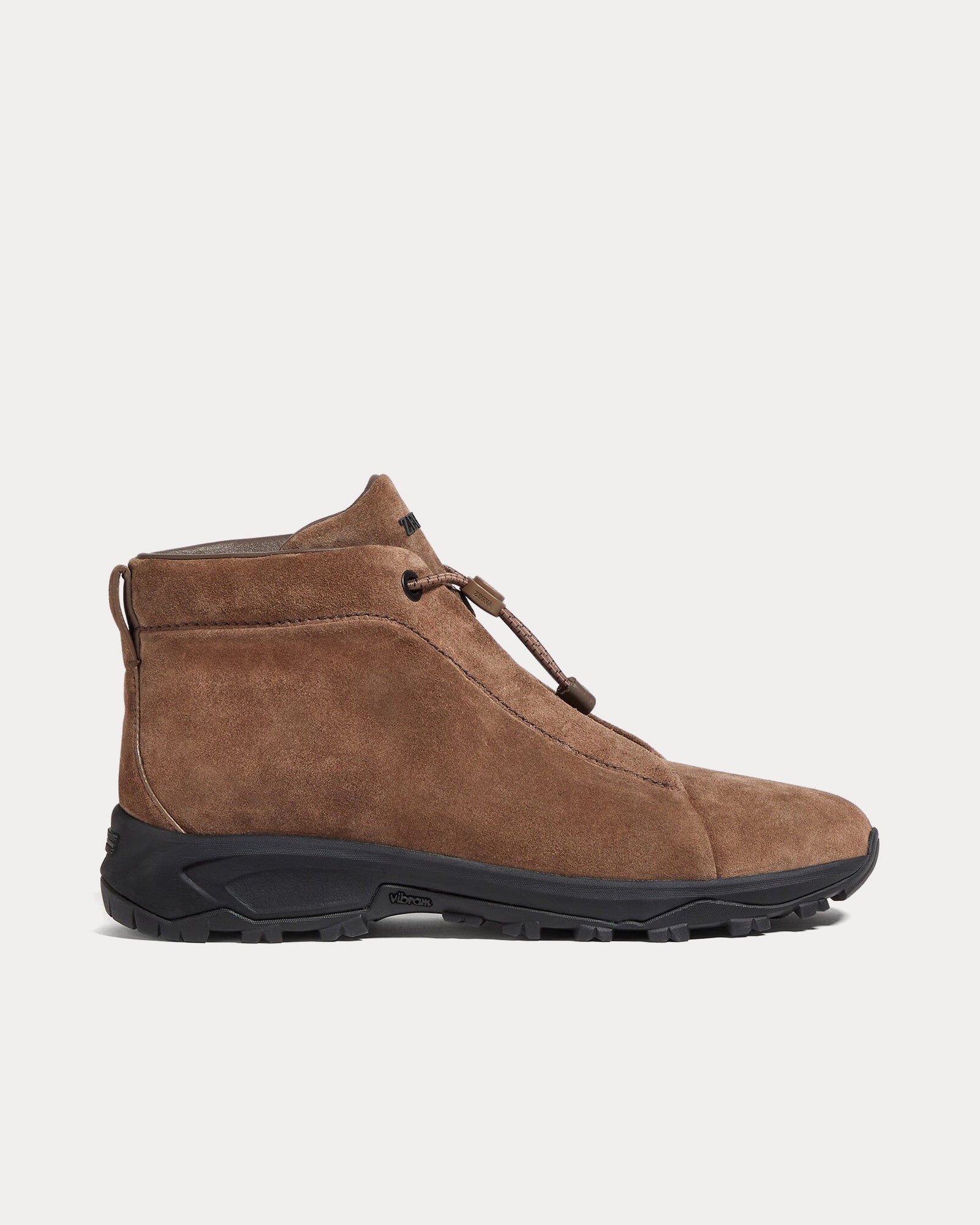 Zegna Men's Triple Stitch Vetta Suede Brown High Top Sneakers