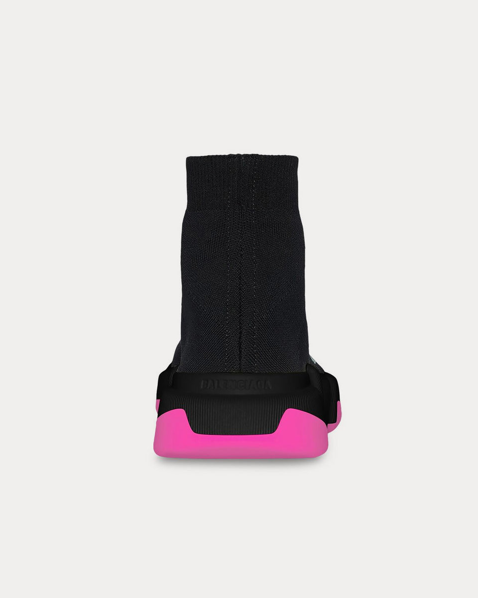 Balenciaga Speed 2.0 Recycled Knit Clear Sole Black / Neon Pink High ...