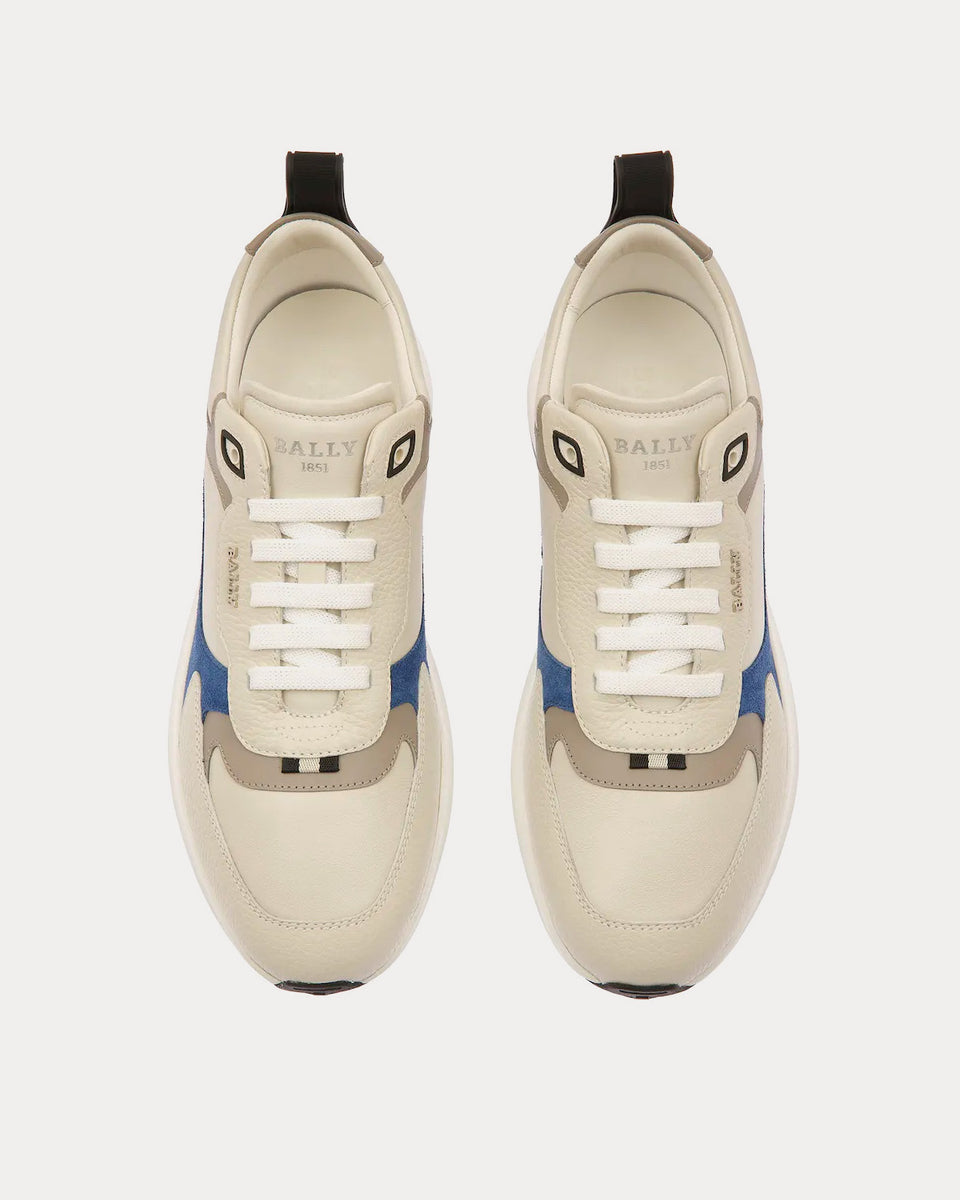 Bally Dave Leather & Fabric Dusty White / Neon Blue Low Top Sneakers ...