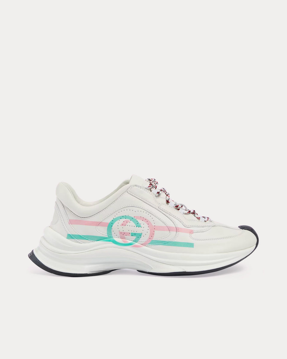 Gucci Run Logo Print Leather White / Pink / Turqiouse Low Top Sneakers ...