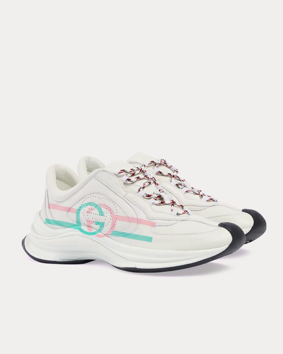 Gucci Run Logo Print Leather White / Pink / Turqiouse Low Top Sneakers ...