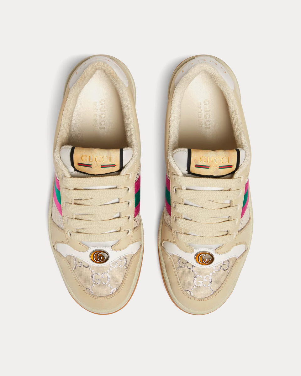 Gucci Screener with Web GG Lamé Beige / Ivory / Pink Low Top Sneakers ...