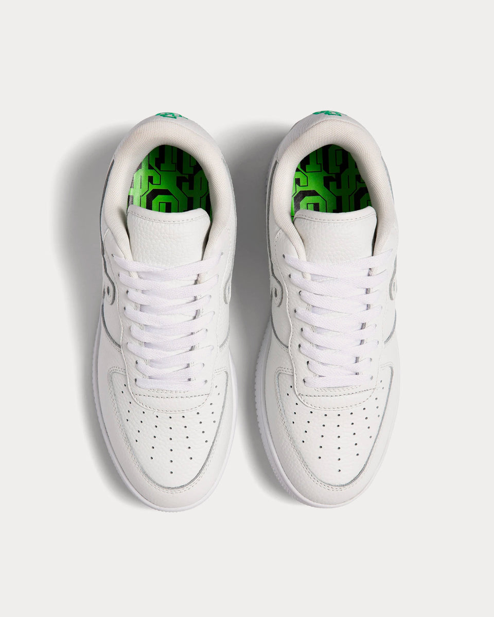 John Geiger GF-01 White Pebbled Leather / Lime Embroidery Low Top Sneakers - Sneak in Peace