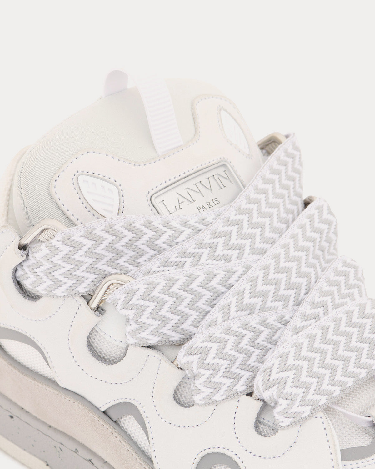 Lanvin Men's Curb Leather White / Grey Low Top Sneakers & Trainers