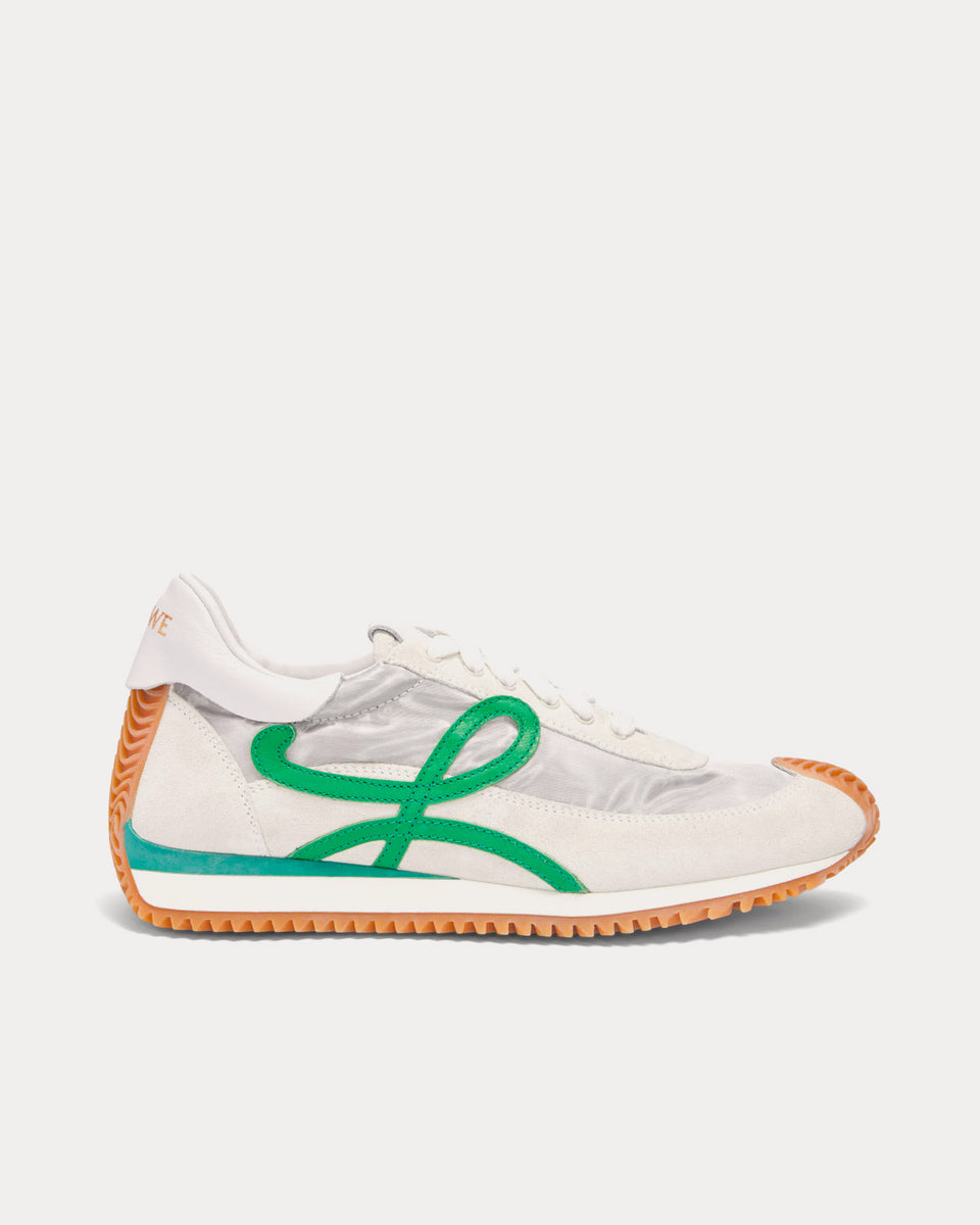Loewe Flow Runner in Technical Mesh & Suede Silver / White / Green Low ...