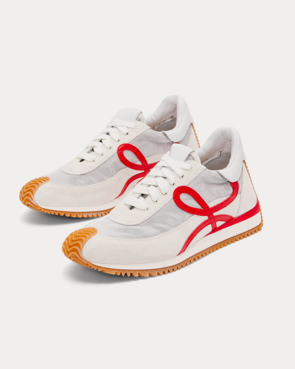 Loewe Flow Runner in Technical Mesh & Suede Silver / White / Red Low ...