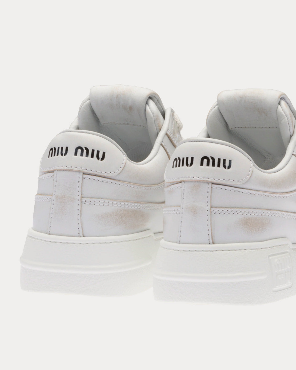 Miu Miu Women's Bleached Leather White Low Top Sneakers