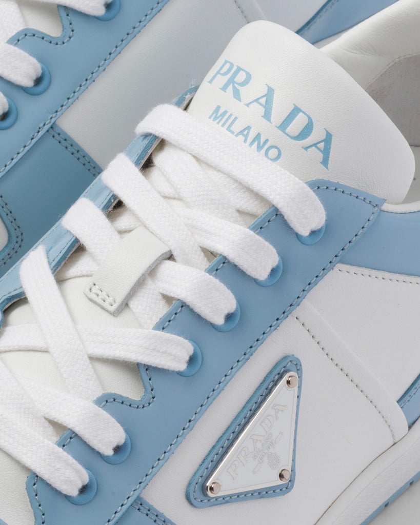 Prada Downtown Leather White / Light Blue Low Top Sneakers - Sneak in Peace