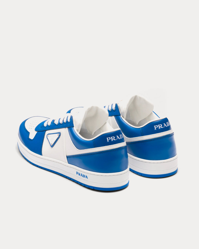 Prada Downtown Leather White / Cobalt Blue Low Top Sneakers - Sneak in ...
