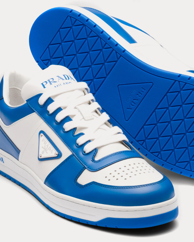 Prada Downtown Leather White / Cobalt Blue Low Top Sneakers - Sneak in ...