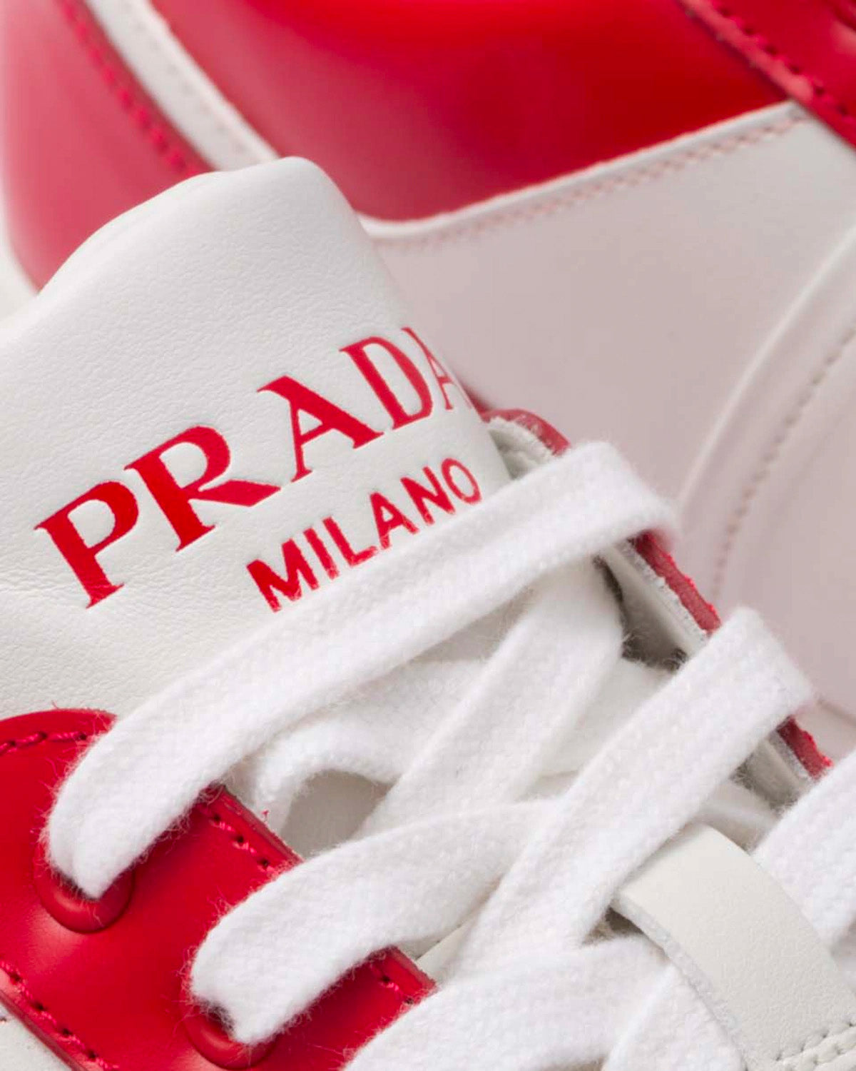 Prada Downtown Leather White / Lacquer Red Low Top Sneakers - Sneak in ...